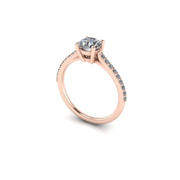 Bague solitaire serti griffe diamant rond avec pavage monture cathédra